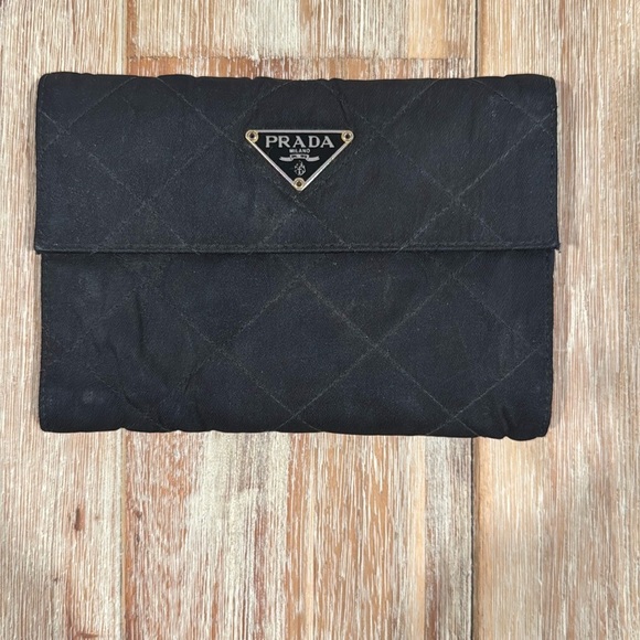 Prada | Bags | Prada Black Quilted Trifold Wallet Euc | Poshmark